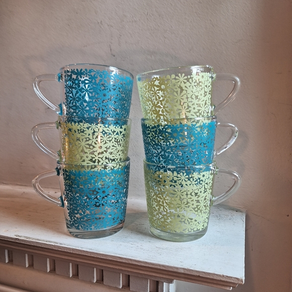 IKEA | Dining | Vintage Mcm Style Floral Ikea Glass Coffee Mugs Dessert ...